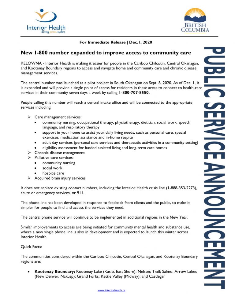 Interior Health - Public Service Announcement - The Village of Midway